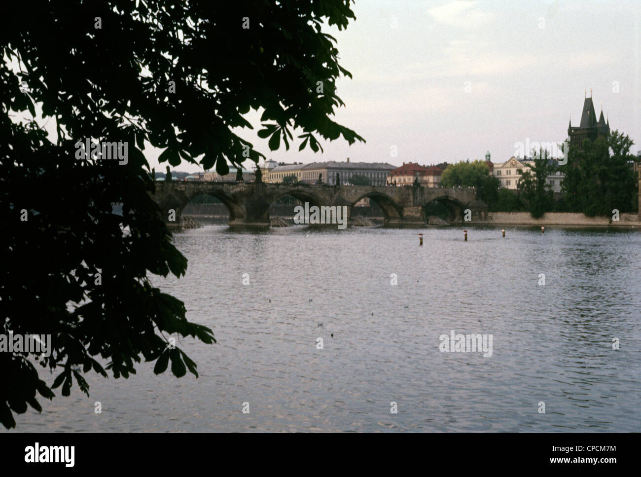 Charles bridge (Karlo) on Vltava river. Prague - Czech capital in last ...