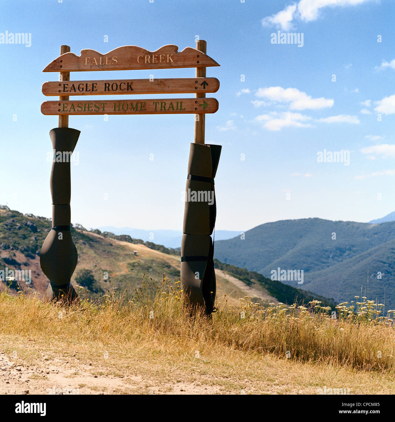 Signpost to Falls Creek and Eagle Rock in the Victorian High Country ...