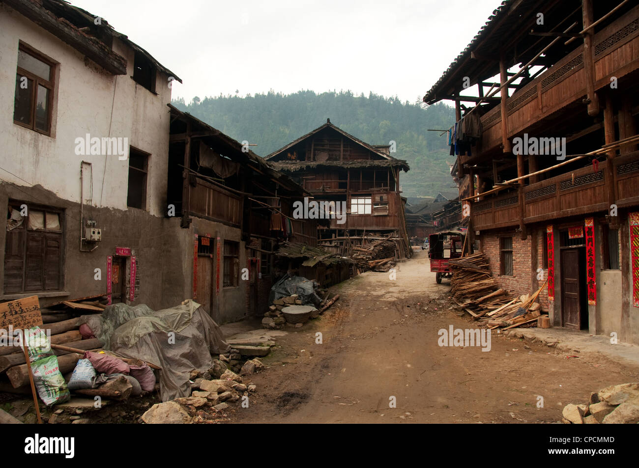 An unpaved street of a Dong people village, Southern China Stock Photo ...