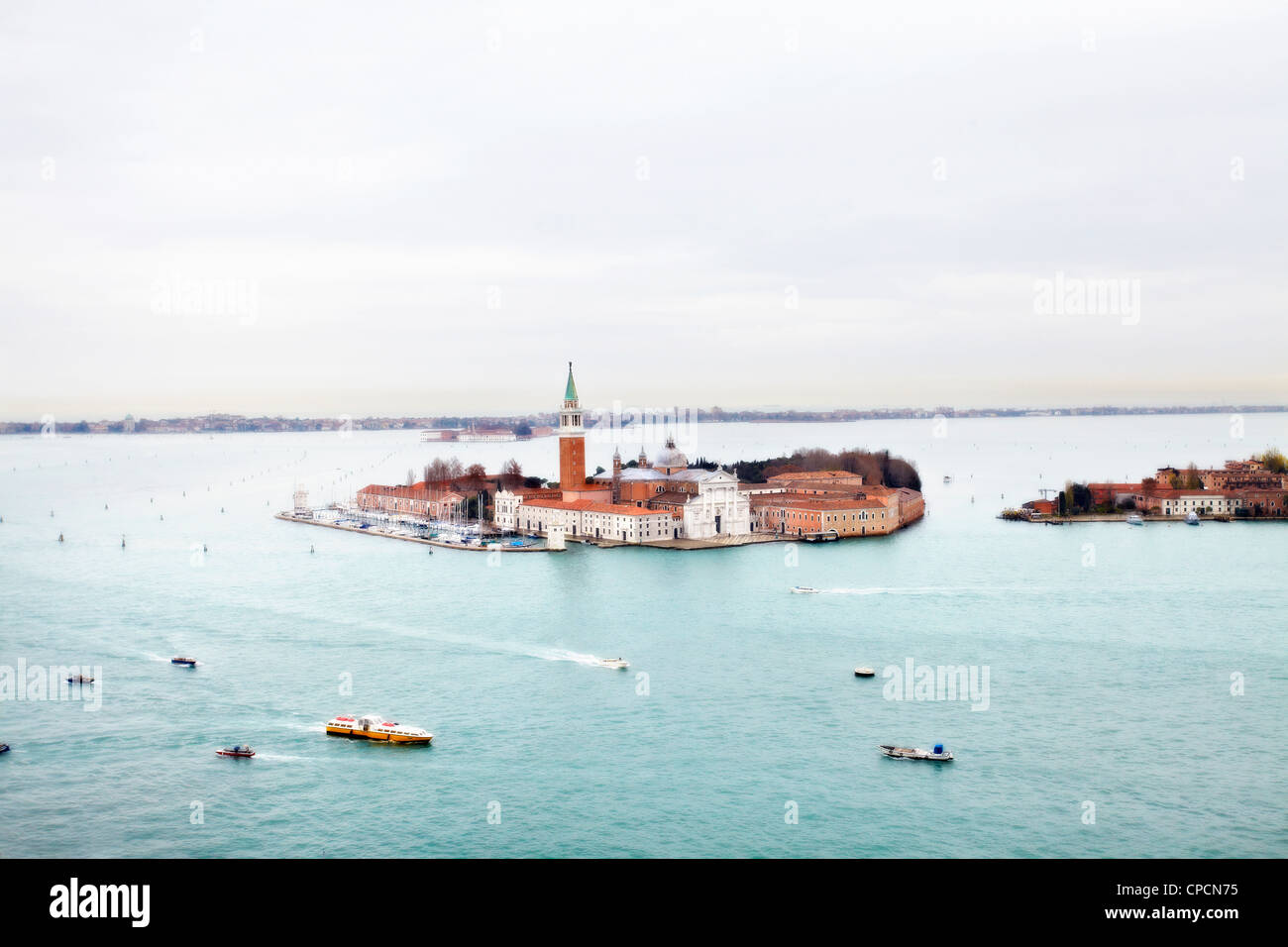 Aerial view of buildings on island Stock Photo - Alamy