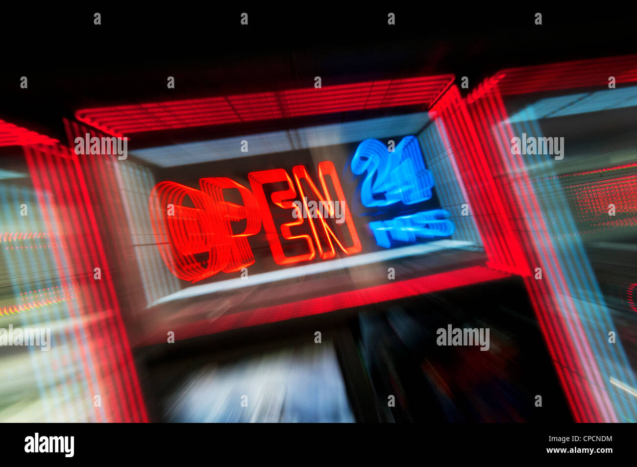 open 24 hours sign over doorway Stock Photo - Alamy
