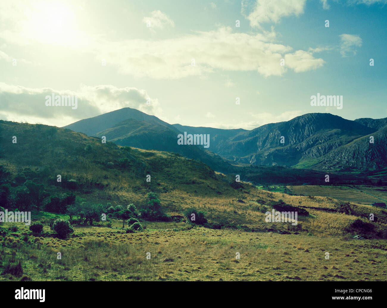 Aerial view of grassy rural valley Stock Photo - Alamy