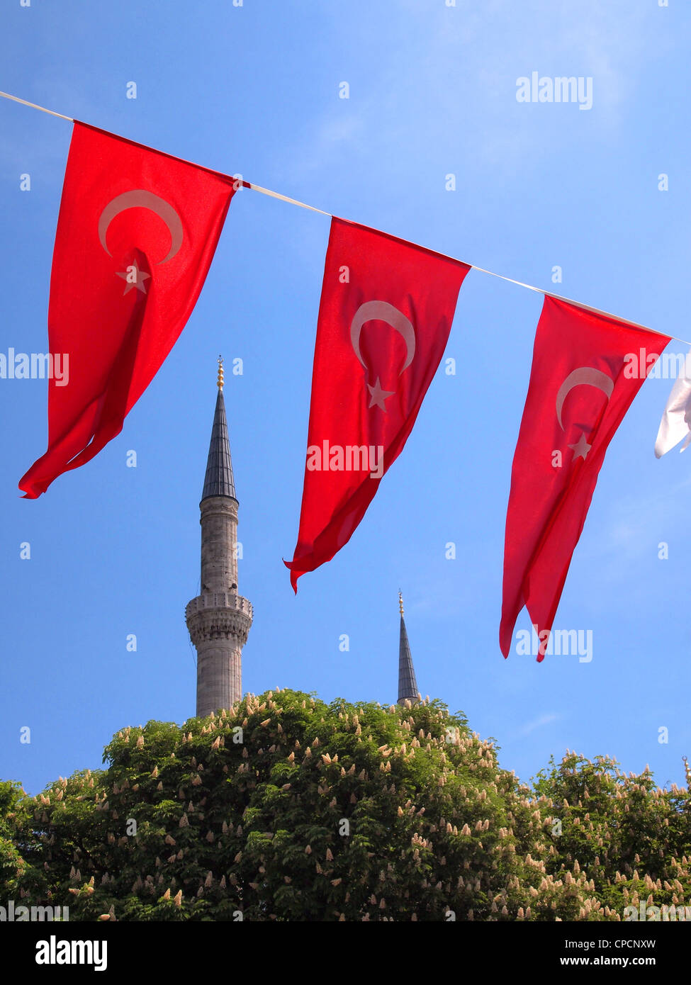 Turkish flags hanging outside the Blue Mosque, Istanbul, Turkey Stock ...
