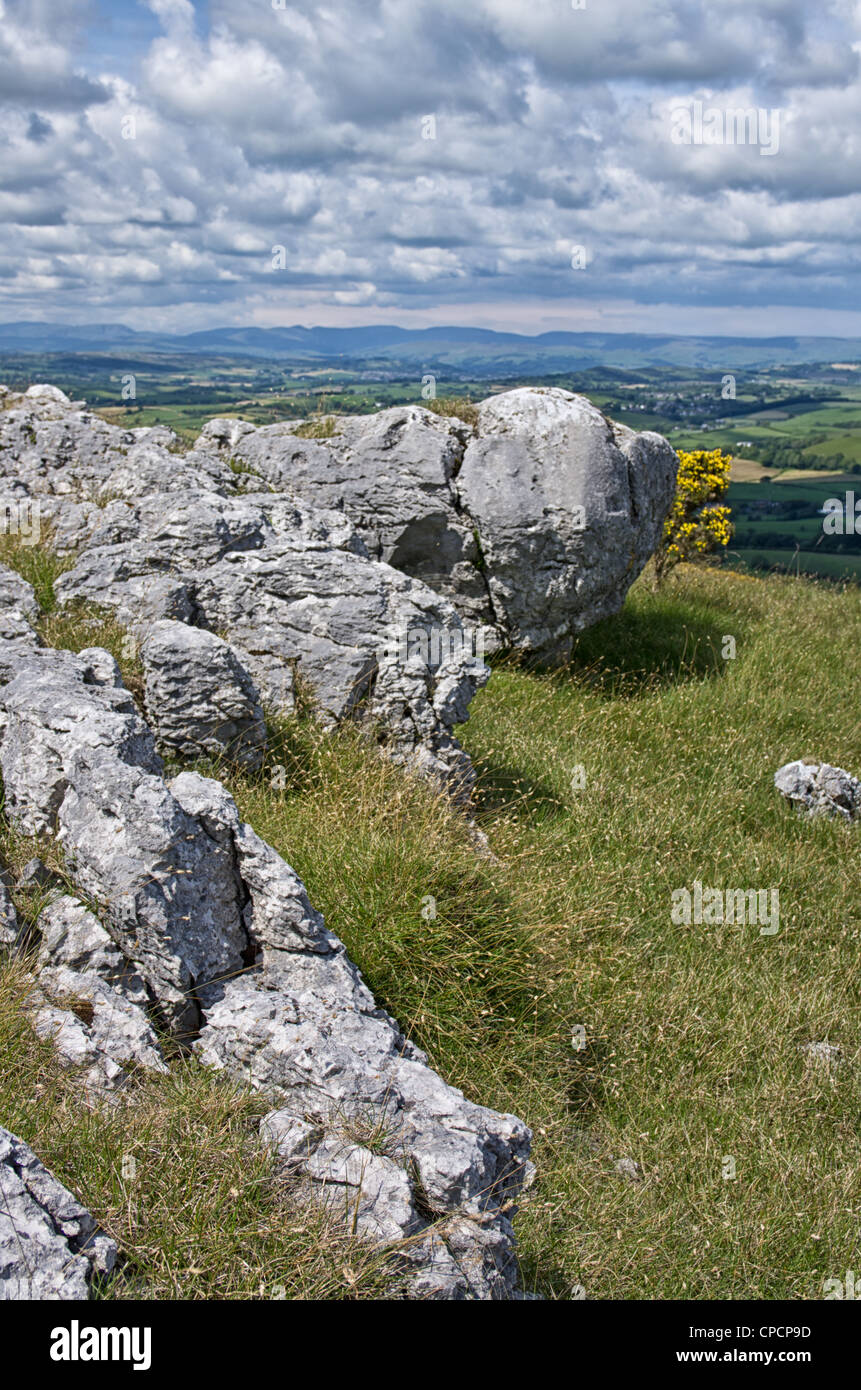 Farleton Knott Cumbria looking west towards the Lake District Fells ...