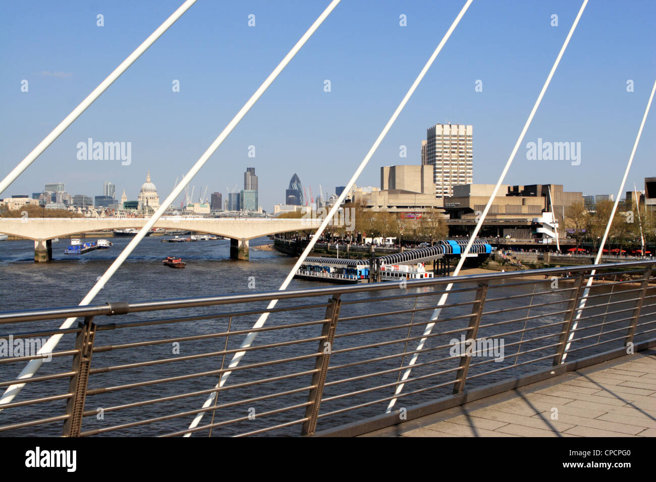 View of the Southbank with the ITV building, Hungerford Bridge, London ...