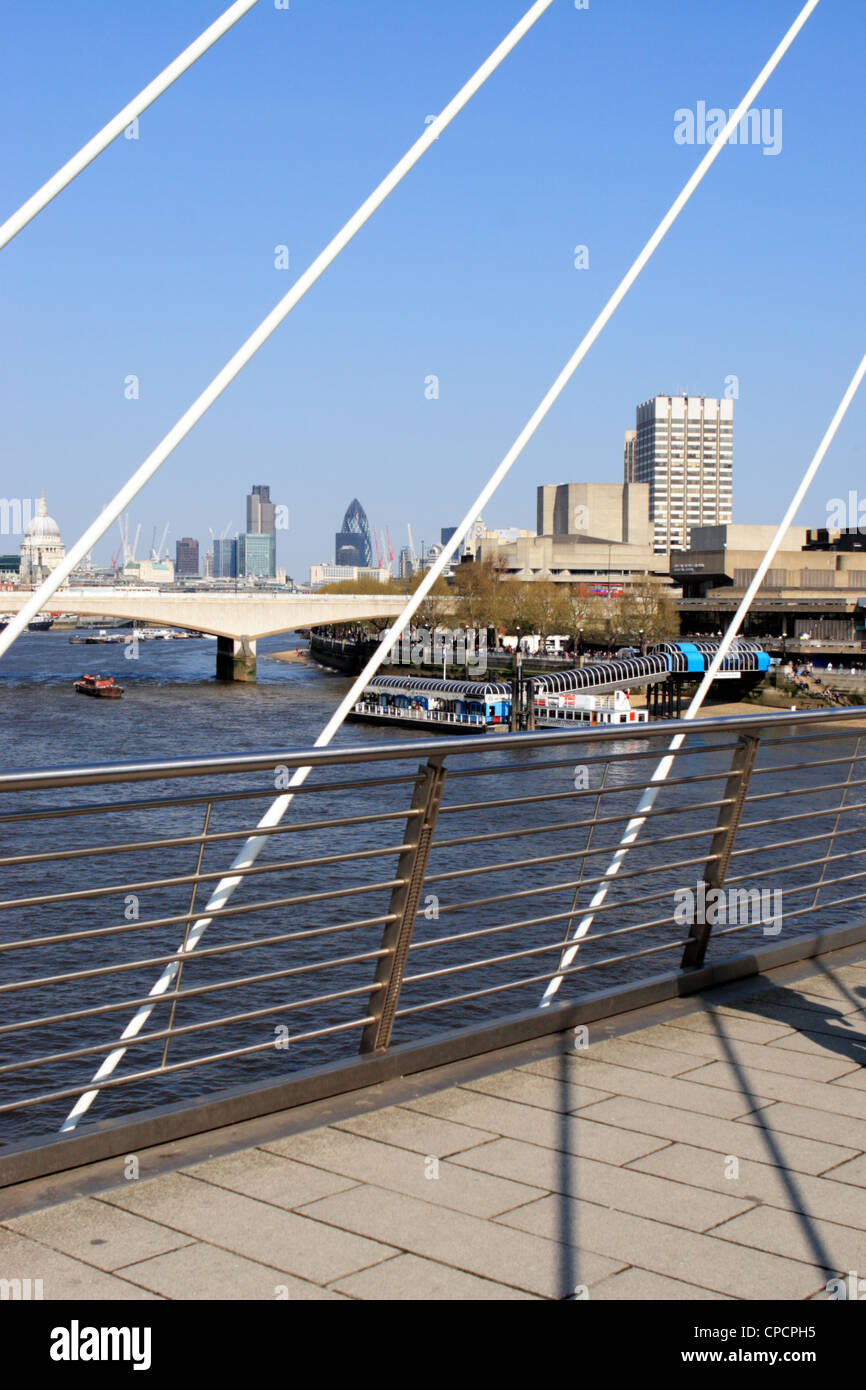 View of the Southbank with the ITV building, Hungerford Bridge, London ...