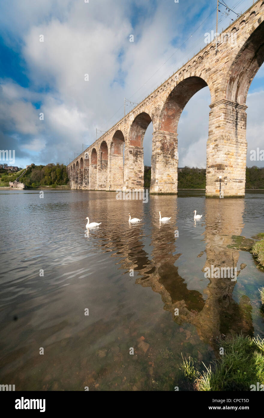 The Royal Border Bridge crossing the River Tweed at Berwick upon Tweed ...