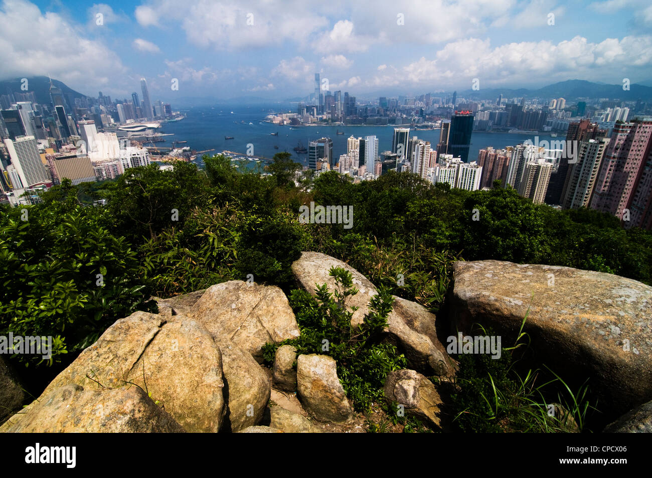 A stunning view of Victoria harbor with Kowloon on the right and Hong ...