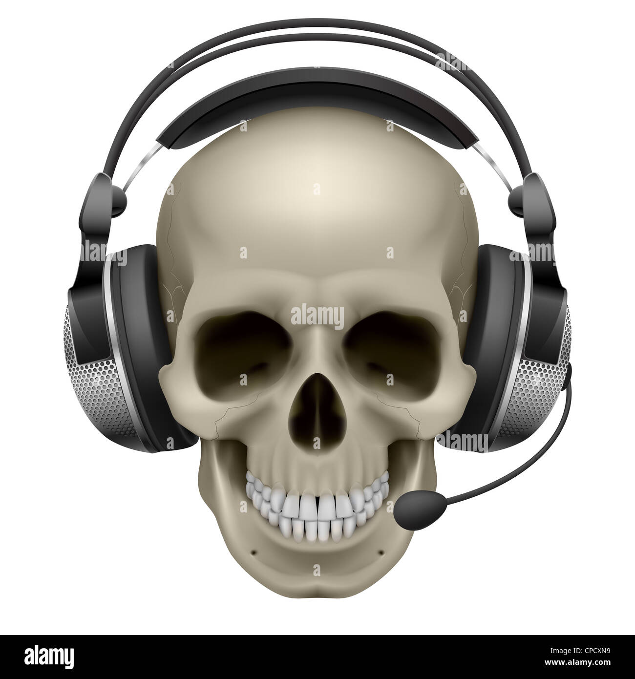 Skull with headphones. Illustration on white background Stock Photo - Alamy