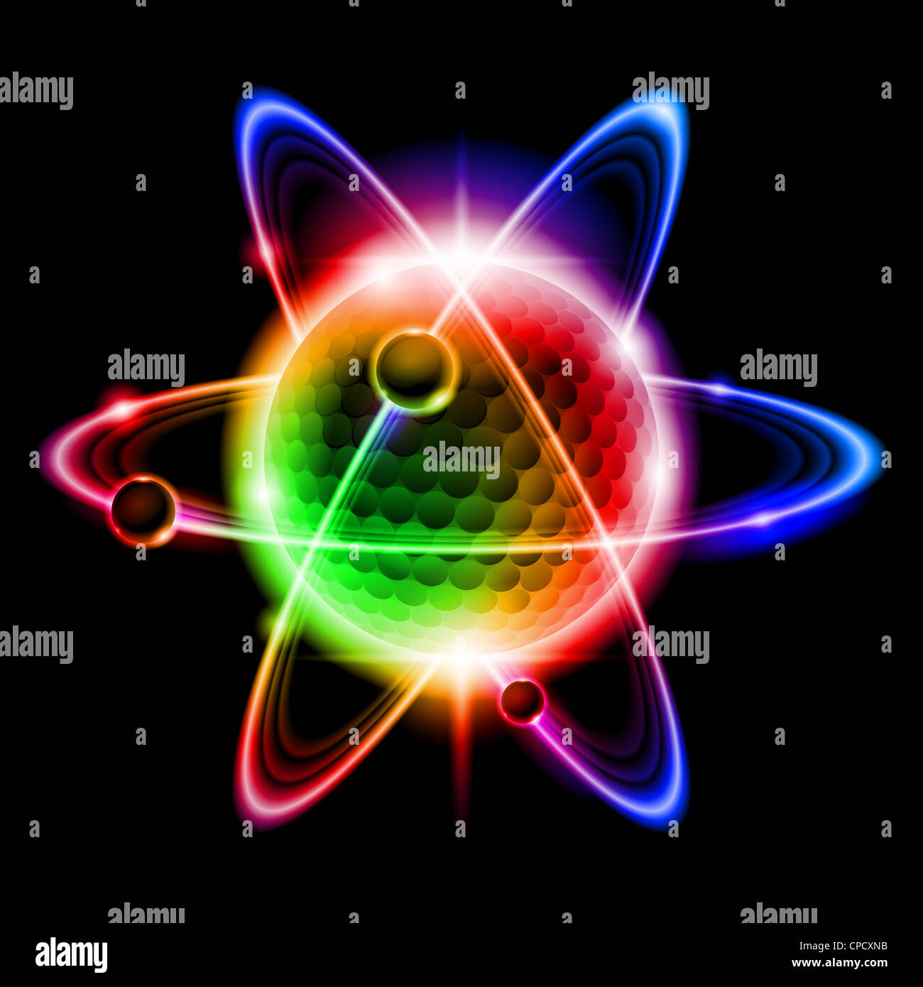 Green atom electron. illustration on black background Stock Photo - Alamy