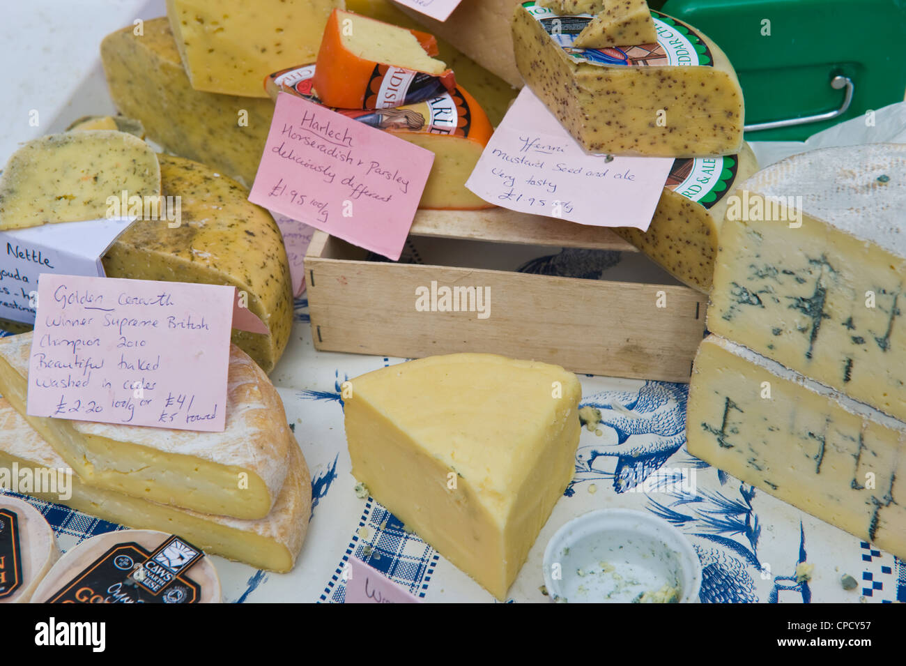 Cheese stall selling a selection of cheeses at Ludlow Spring Food ...