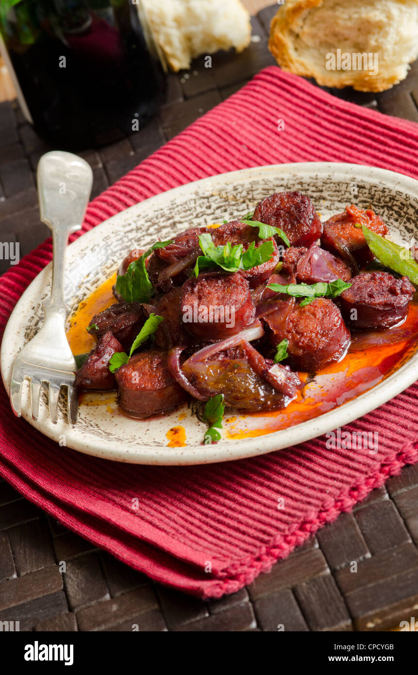 Spicy chorizo tapas Stock Photo - Alamy