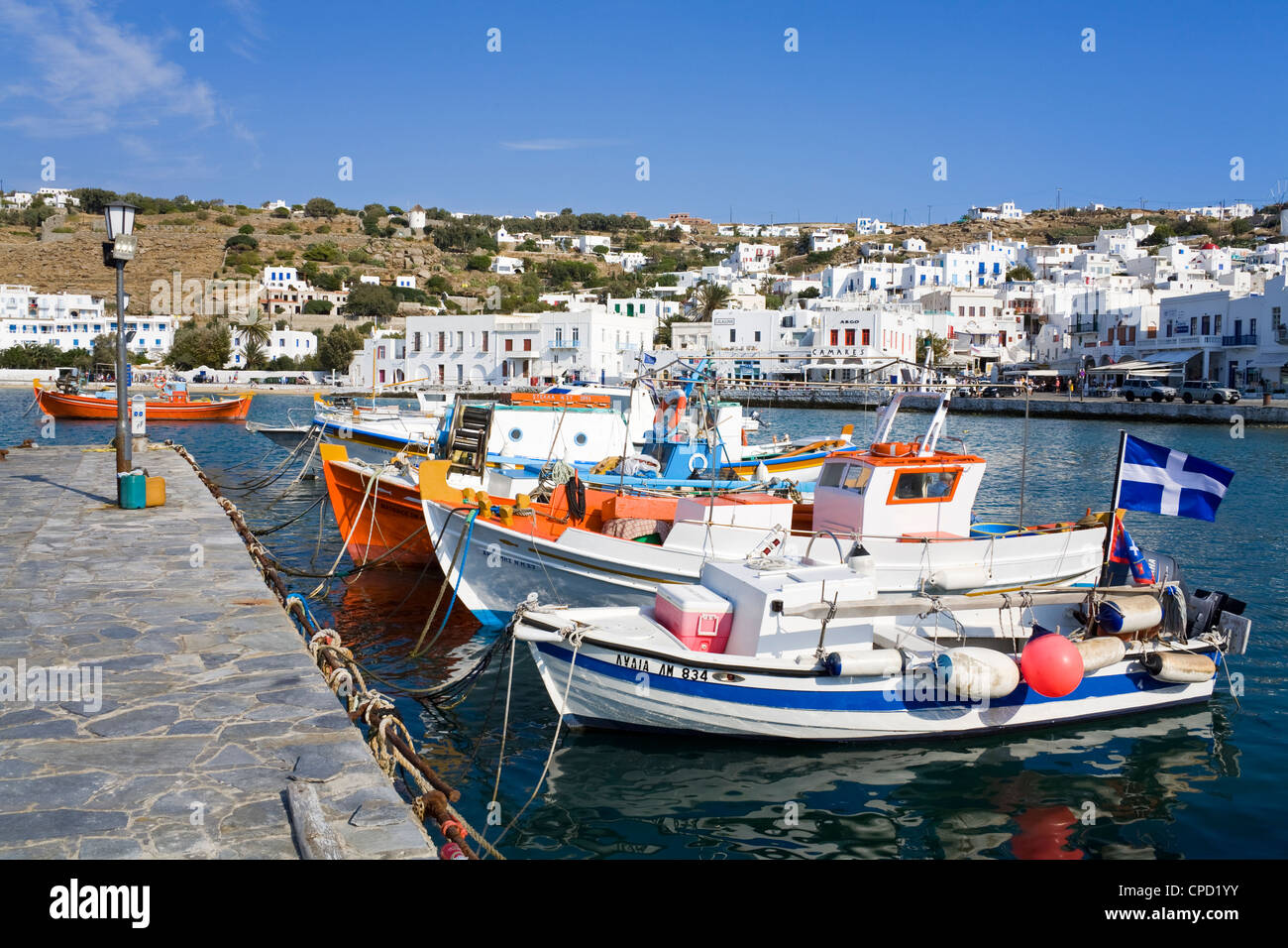 Fishing boats in Mykonos Town, Island of Mykonos, Cyclades, Greek ...
