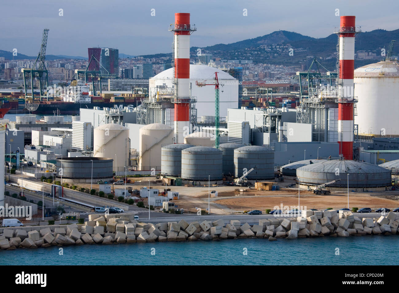 Gas storage tanks in the Port of Barcelona, Catalonia, Spain, Europe ...