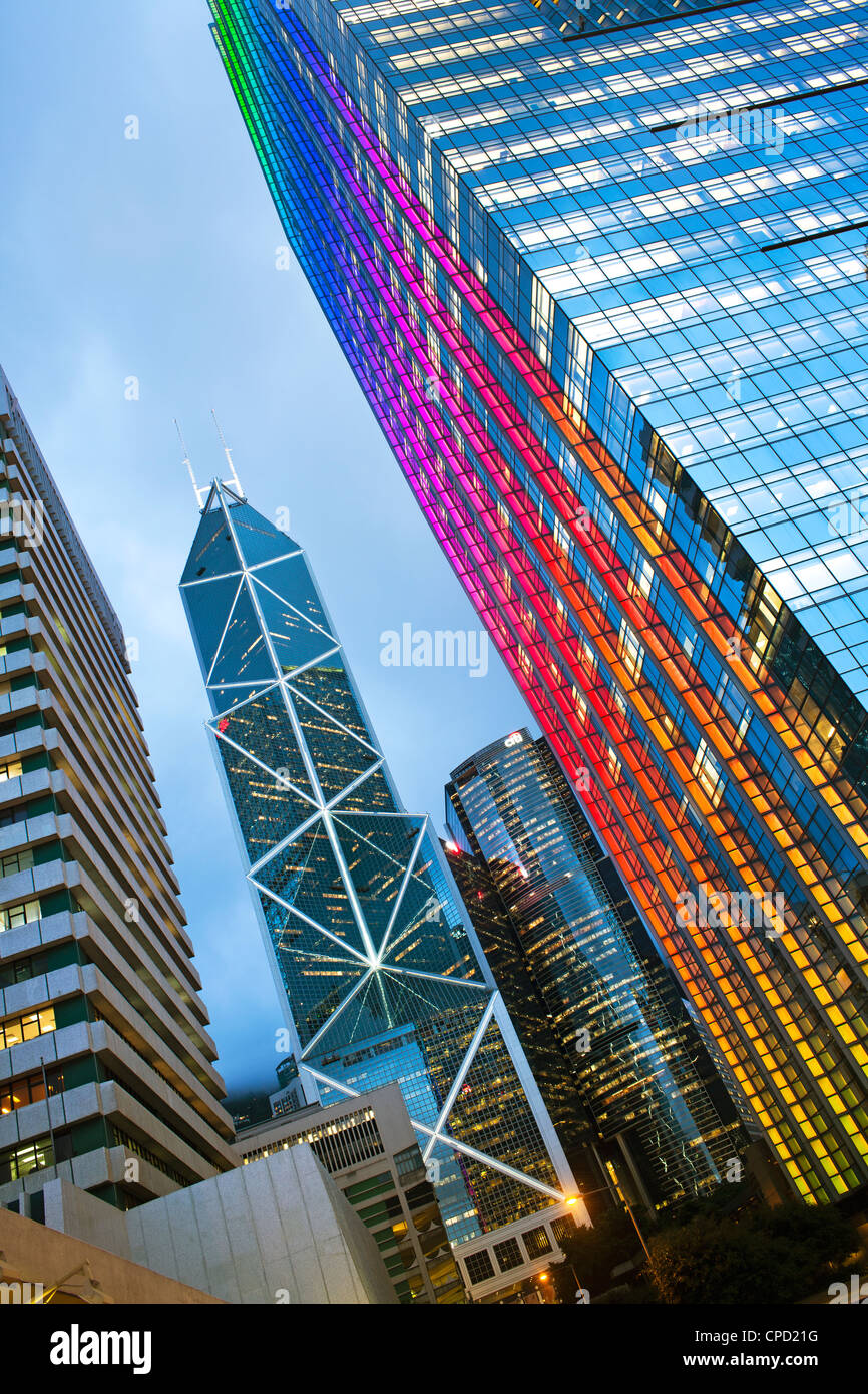 Bank of China building and Hong Kong skyline at dusk, Hong Kong, China ...