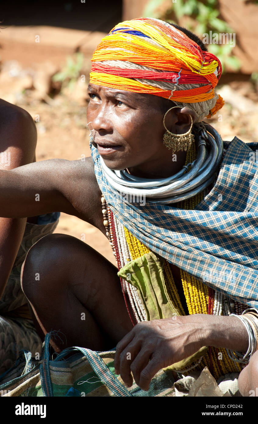 Bonda tribeswoman in traditional dress, Rayagader, Orissa, India Stock ...