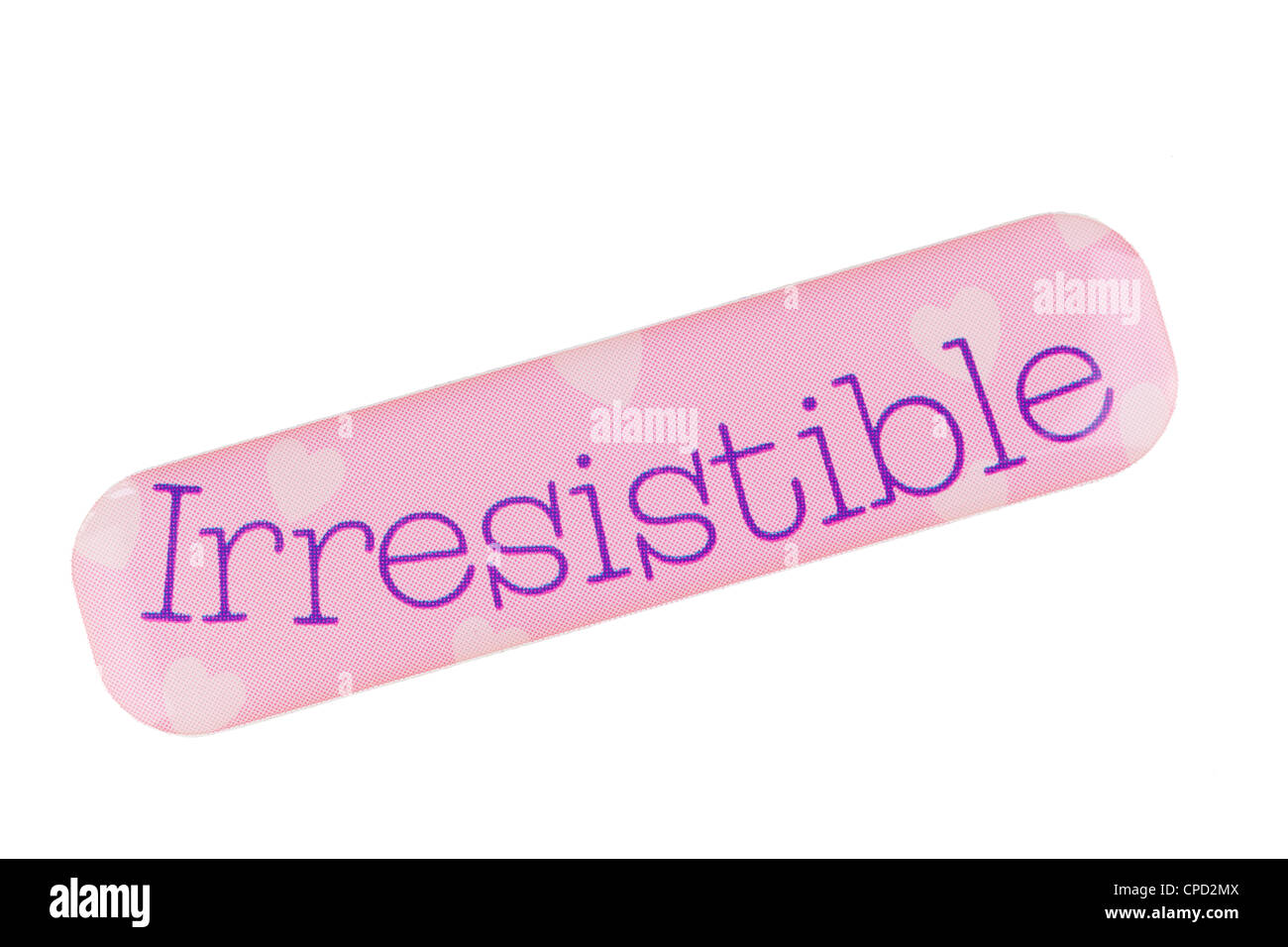 A peel off sticker with the word irresistable Stock Photo - Alamy