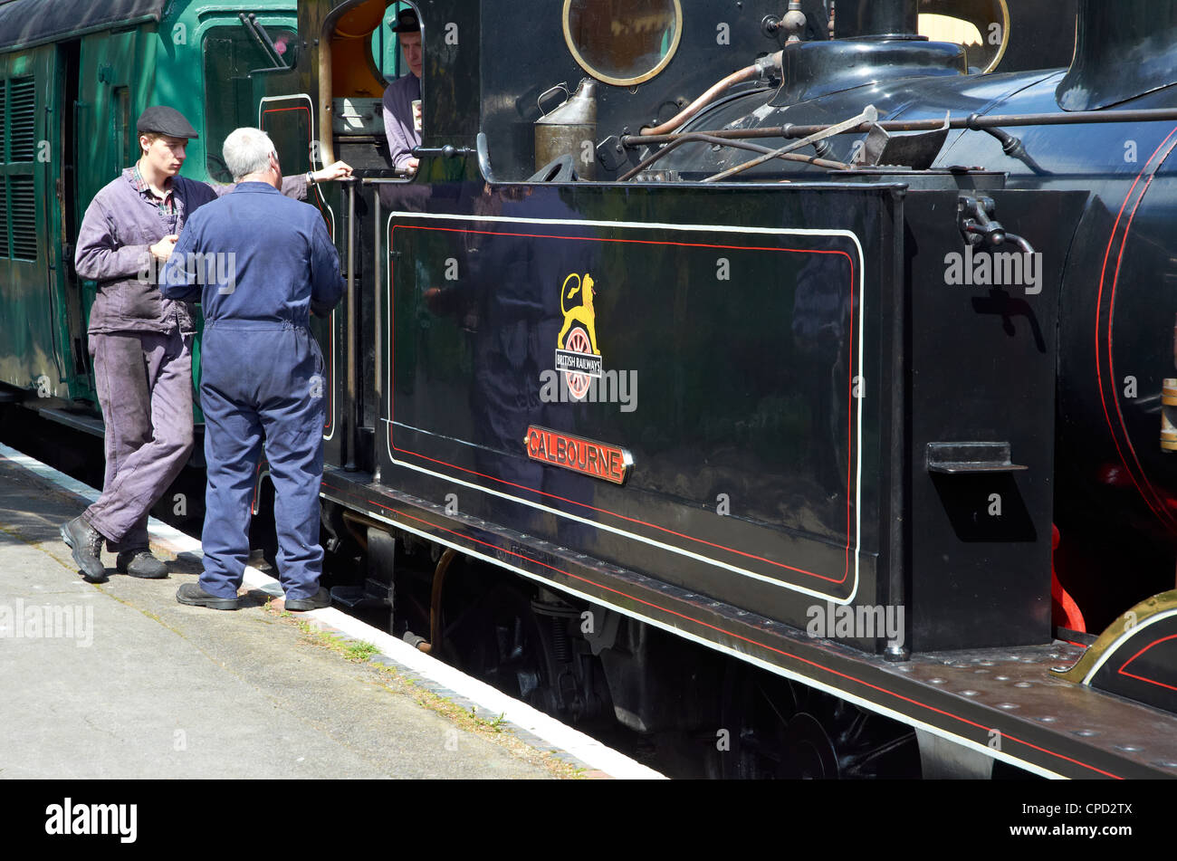 The crew of Adams O2 class 'Calbourne' at Alresford, Mid-Hants Railway ...