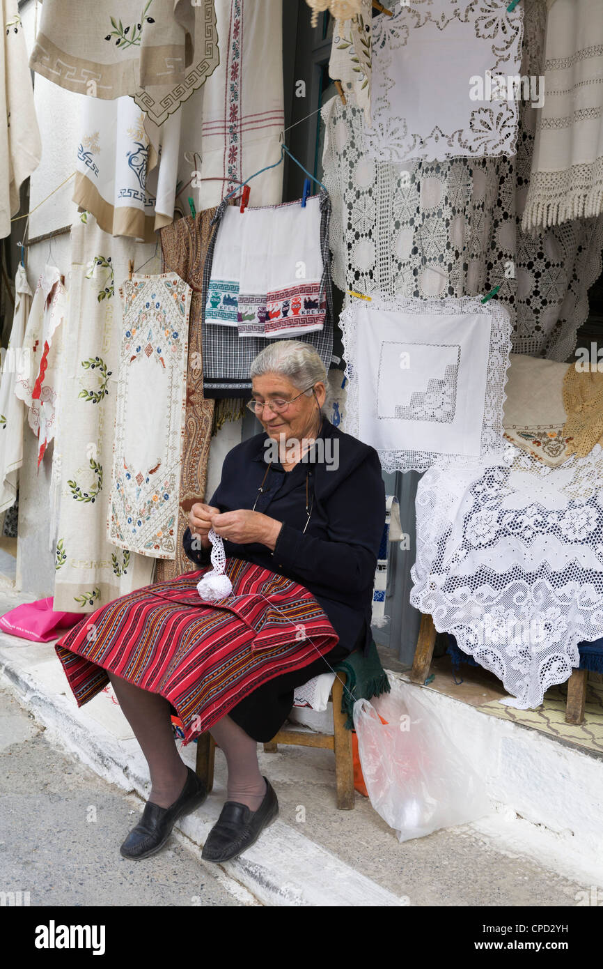 Lace shop, Kritsa, Lasithi region, Crete, Greek Islands, Greece, Europe ...