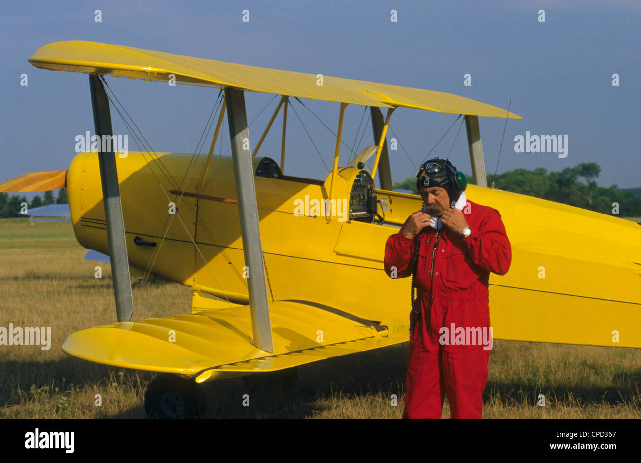 Preparation of pilot's ultra light biplane Kiebitz, France Stock Photo ...