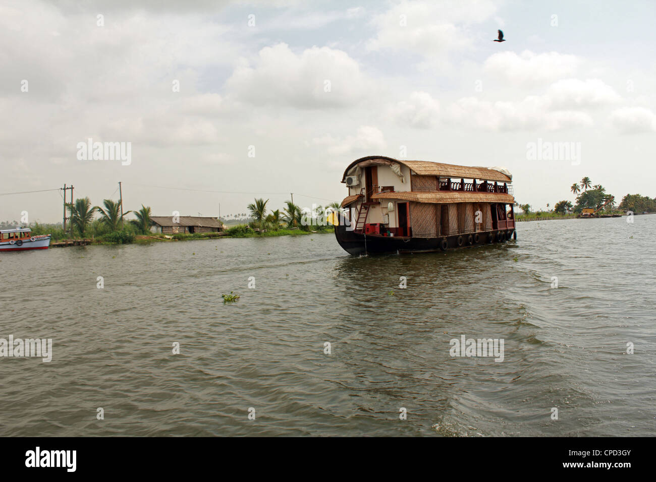 Houseboat cruising through the backwaters of Kerala, India Stock Photo ...