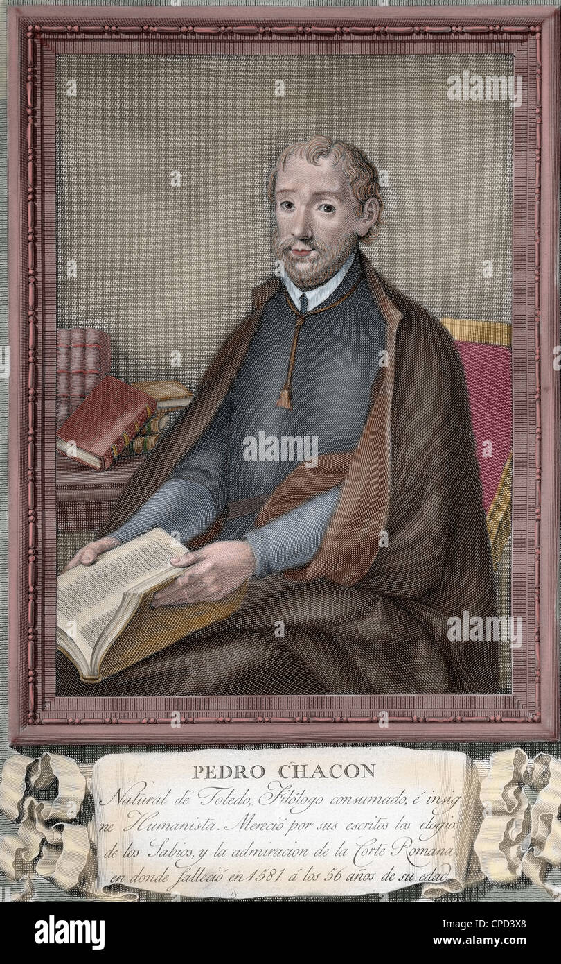Pedro Chacón (1526-1581). Spanish mathematician and theologian. Colored ...