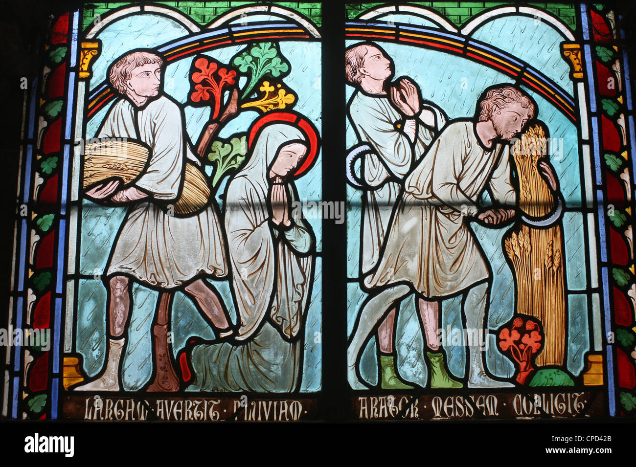 Stained glass depicting Sainte Genevieve's life, cloister of Notre-Dame ...