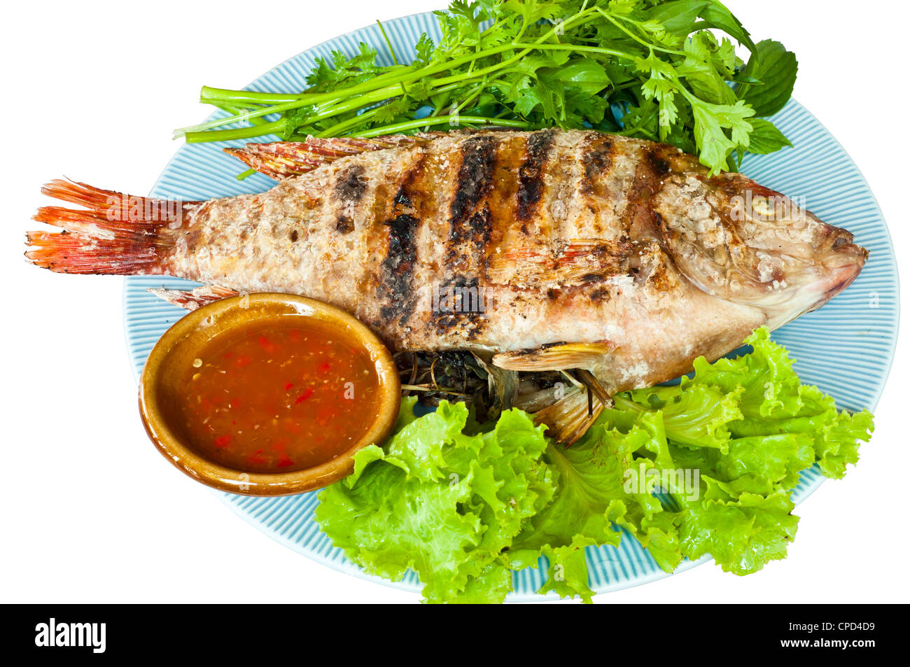 Grilled tubtim fish isolated Stock Photo - Alamy