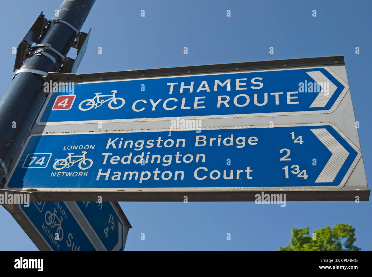 thames cycle route and london cycle network sign with distances and ...
