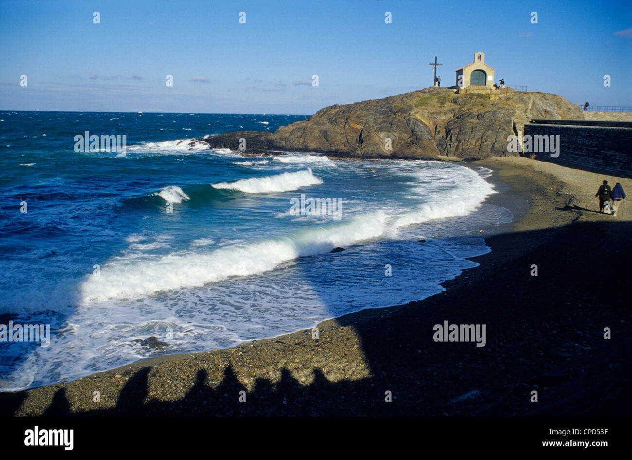 Vermeille coast, Collioure beach with on right Chapelle St Vincent ...