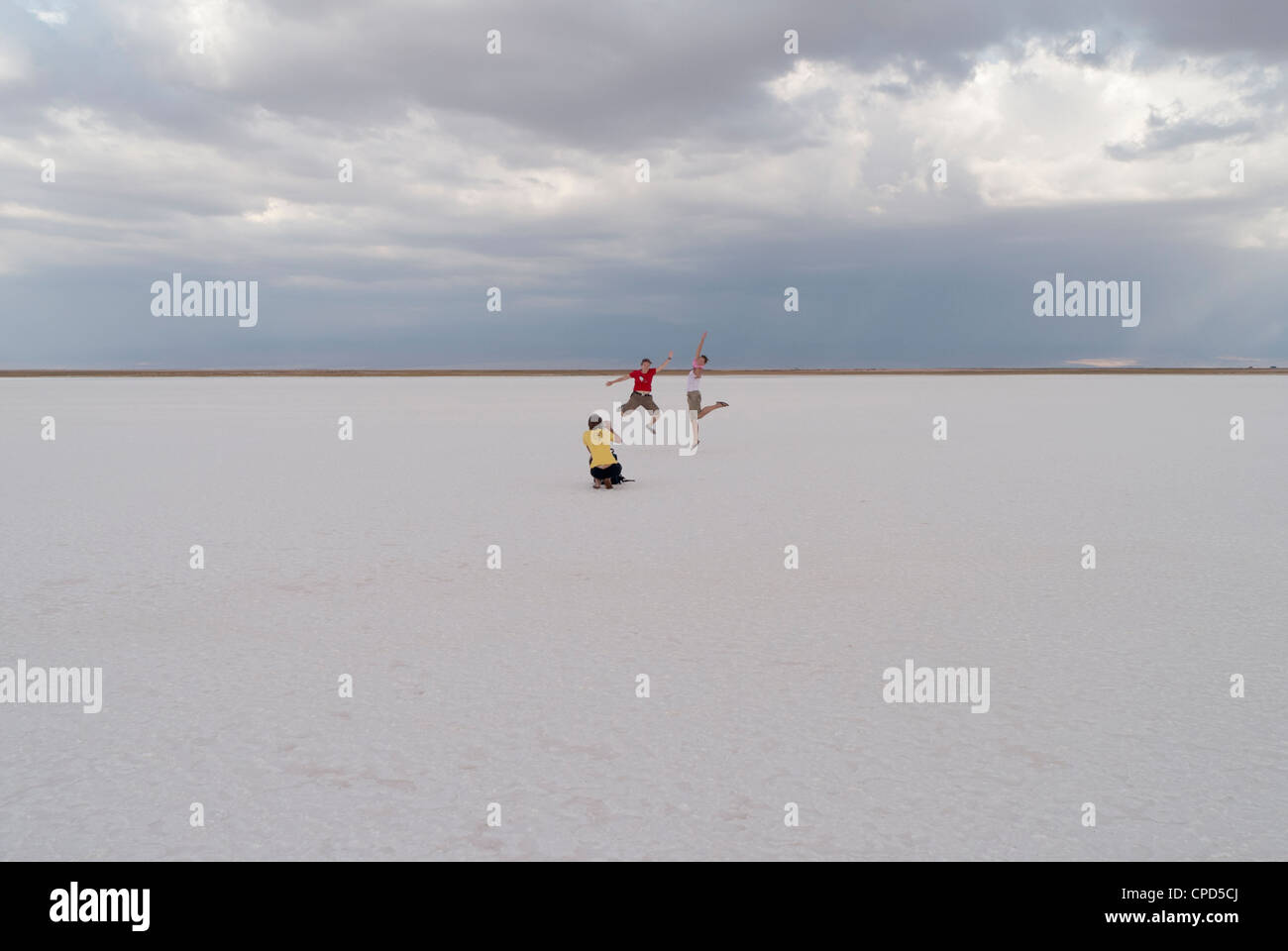 People jumping for a photo, Salt Flats, Atacama Stock Photo - Alamy