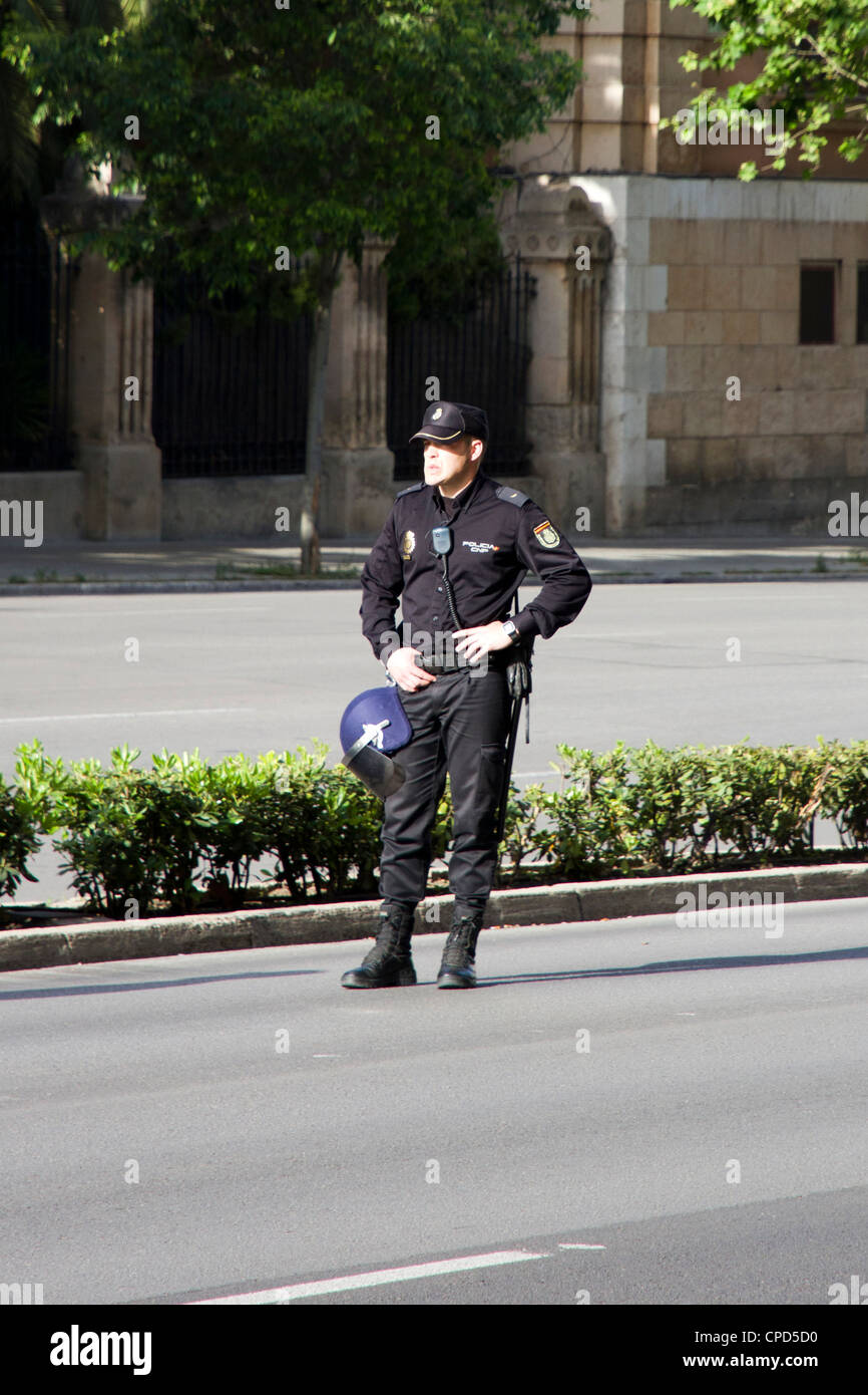 Spanish Policeman patrol standing in street Majorca Spain Stock Photo ...