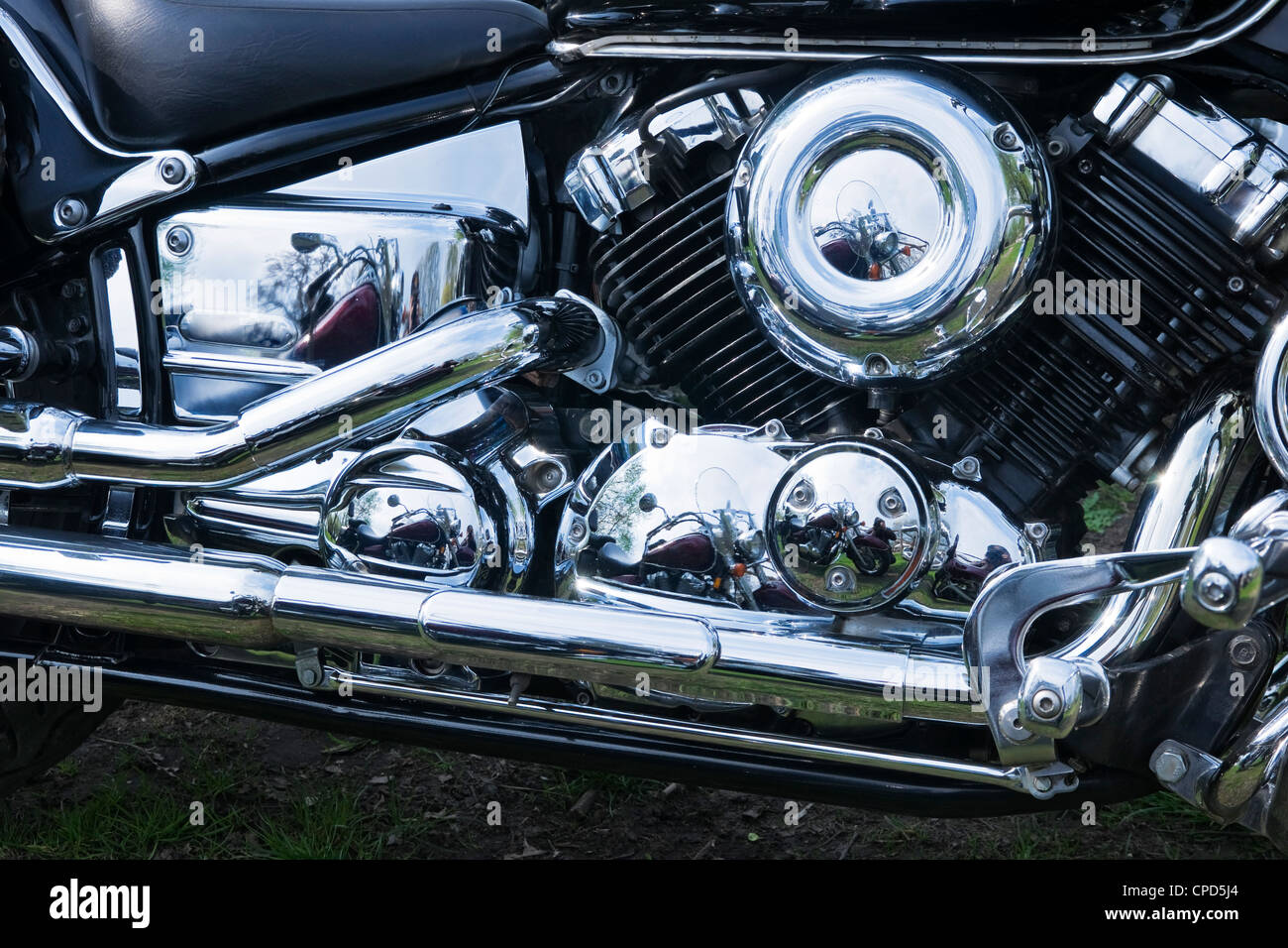 Chromed motorcycle engine close-up Stock Photo - Alamy