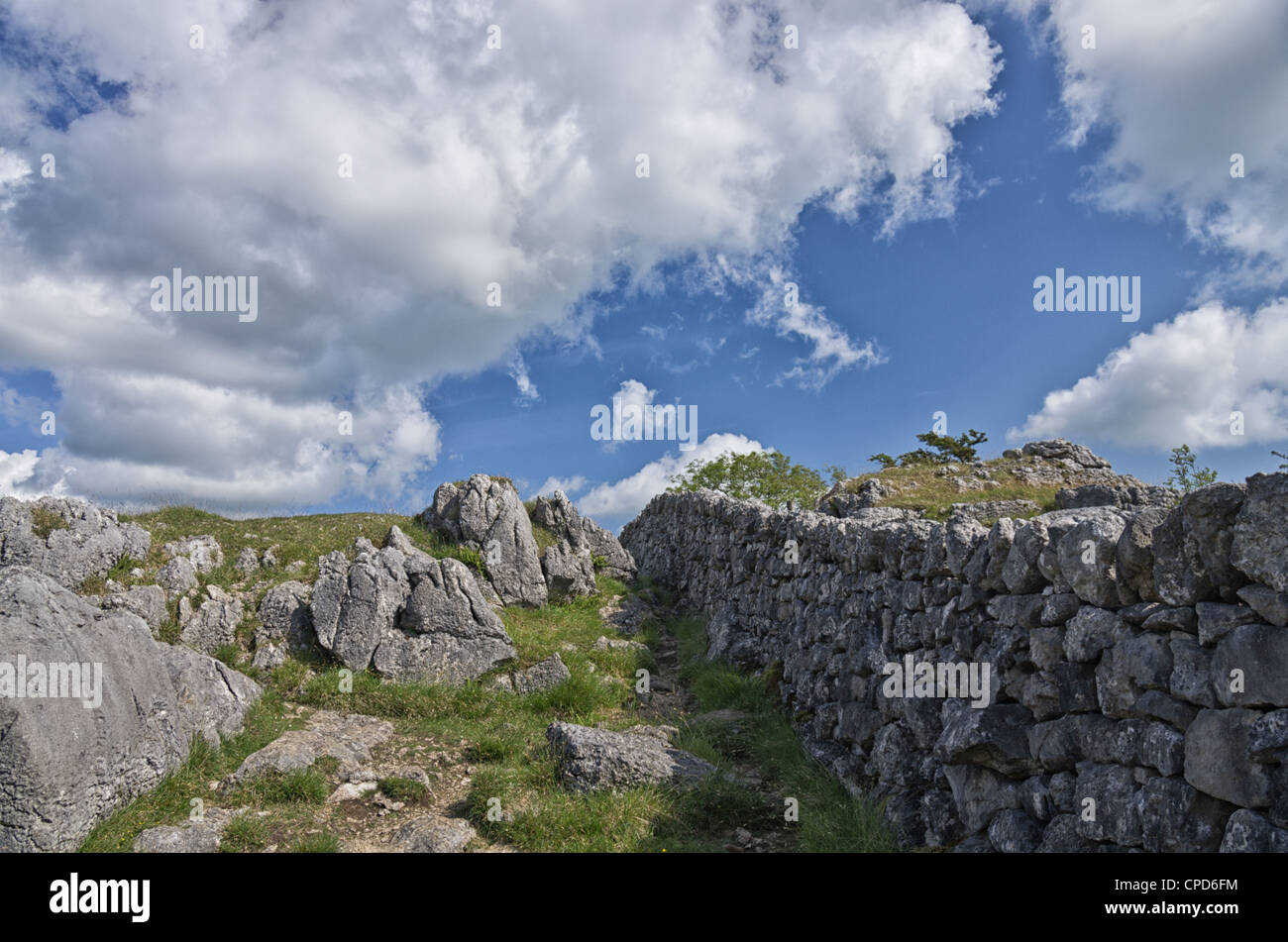 On the top of Farleton Knott Cumbria with limestone rock outcrops and ...
