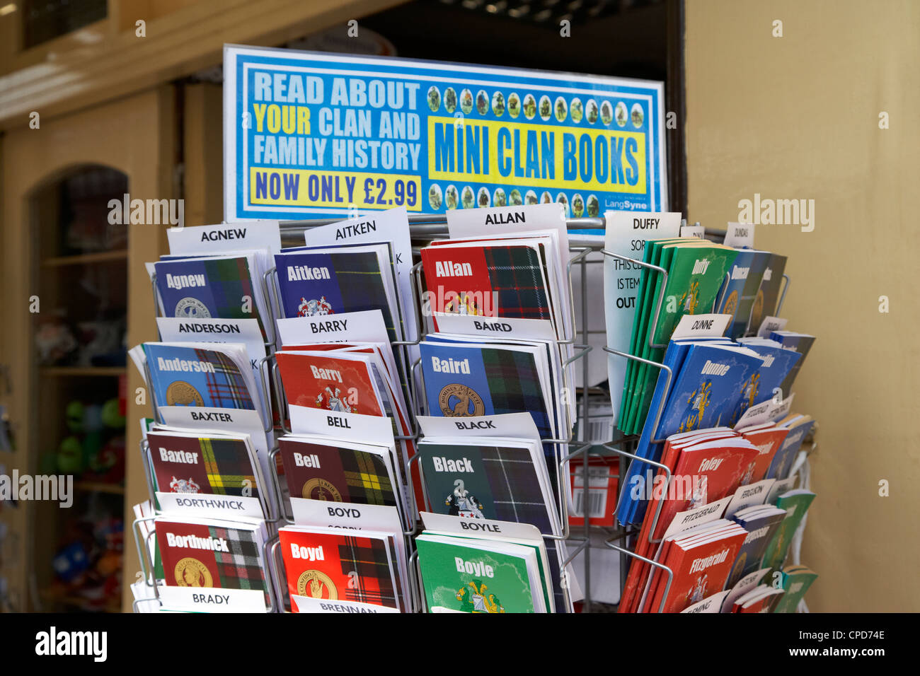 selection of scottish and irish clan history books in a shop in ...