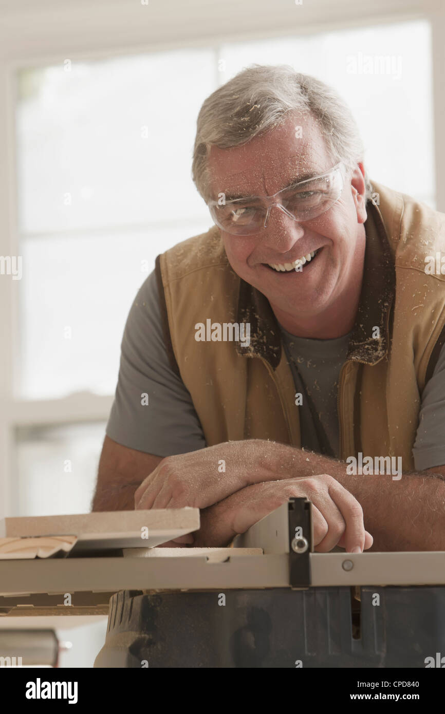 Smiling Caucasian carpenter Stock Photo - Alamy