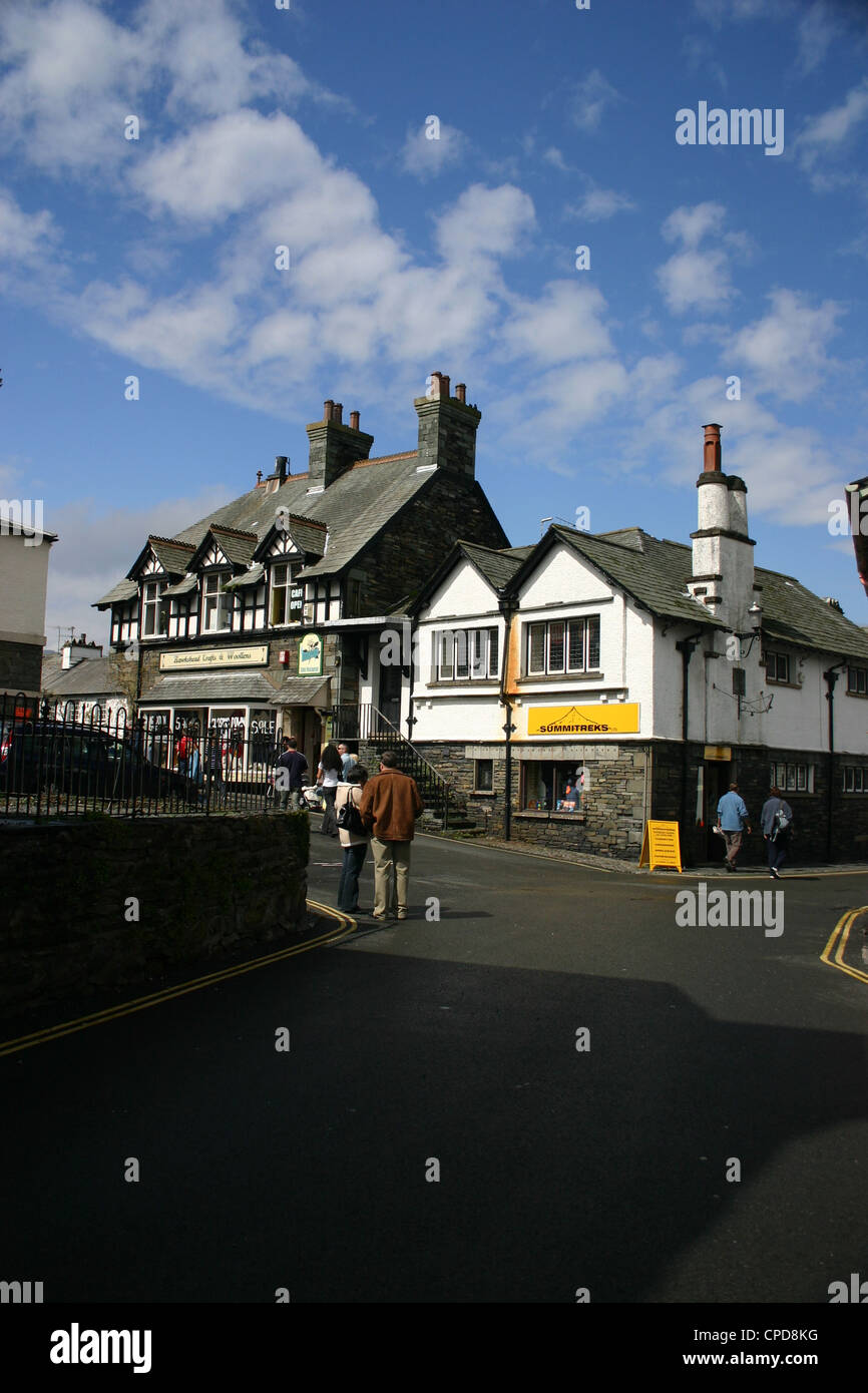 Shops and houses in the town of Ambleside, Cumbria in the Lake District ...