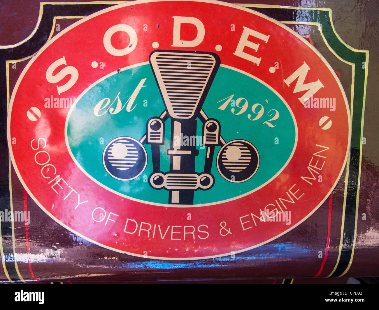 Hand painted sign of 'Society of Drivers and Engine Men' on side of ...