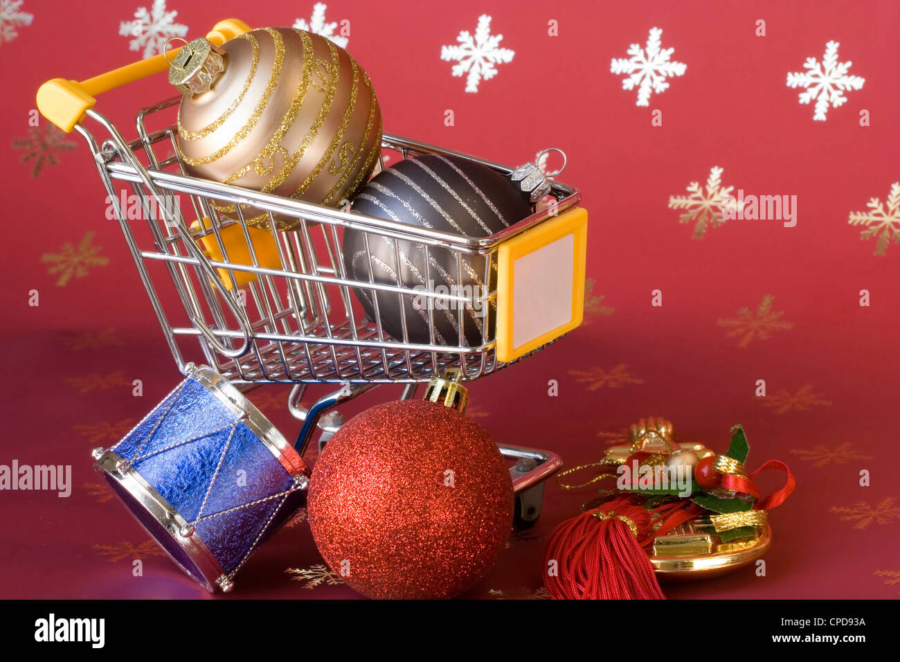 a shopping cart full of christmas stuff with copy space Stock Photo - Alamy