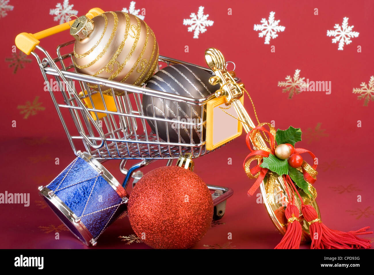 a shopping cart full of christmas stuff with copy space Stock Photo - Alamy