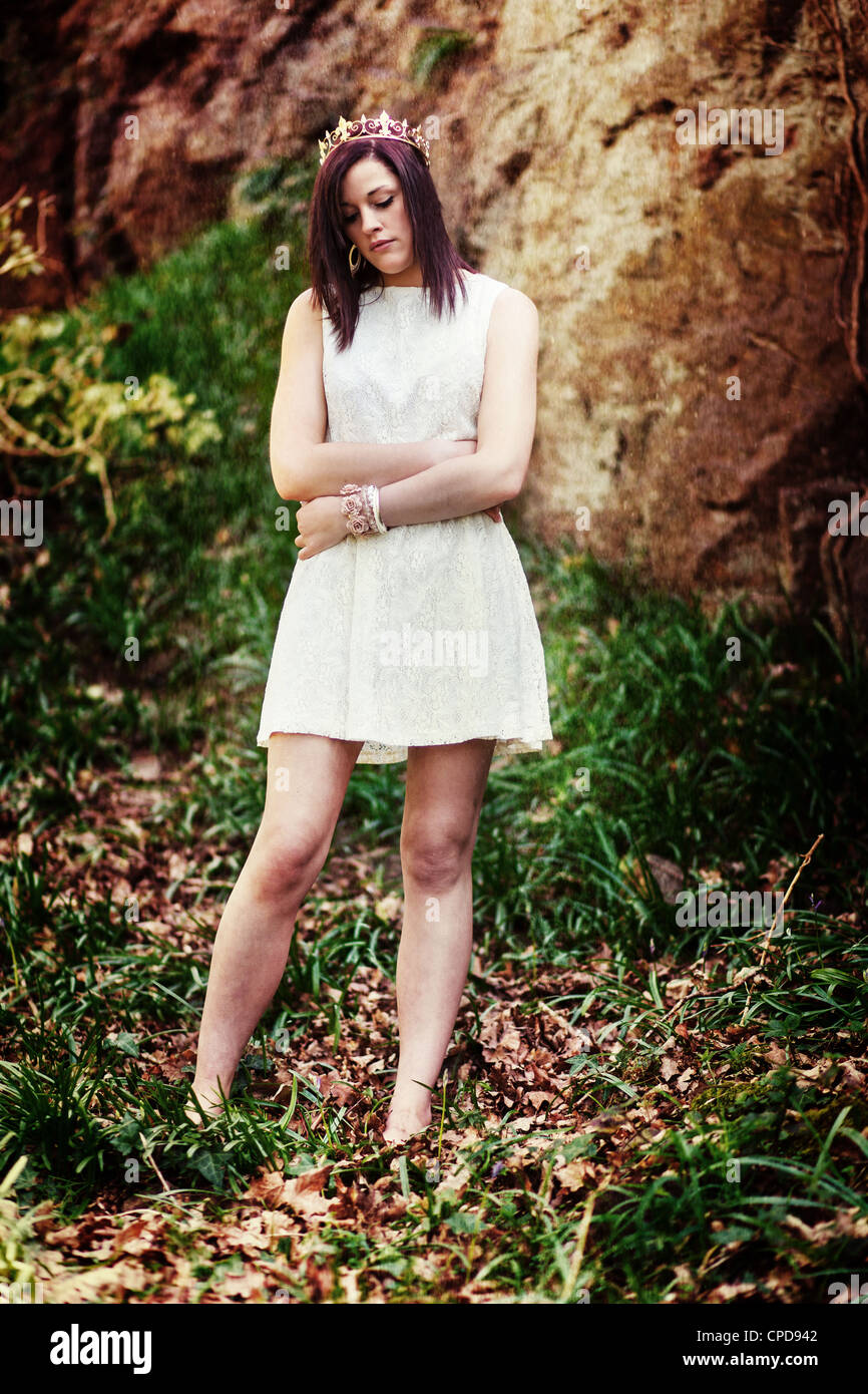 Woman female unhappy sad sadness white dress hi-res stock photography ...