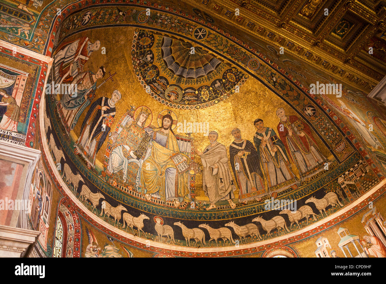 Twelfth century Byzantine mosaic in the apse of Santa Maria in Trastevere. First church ...