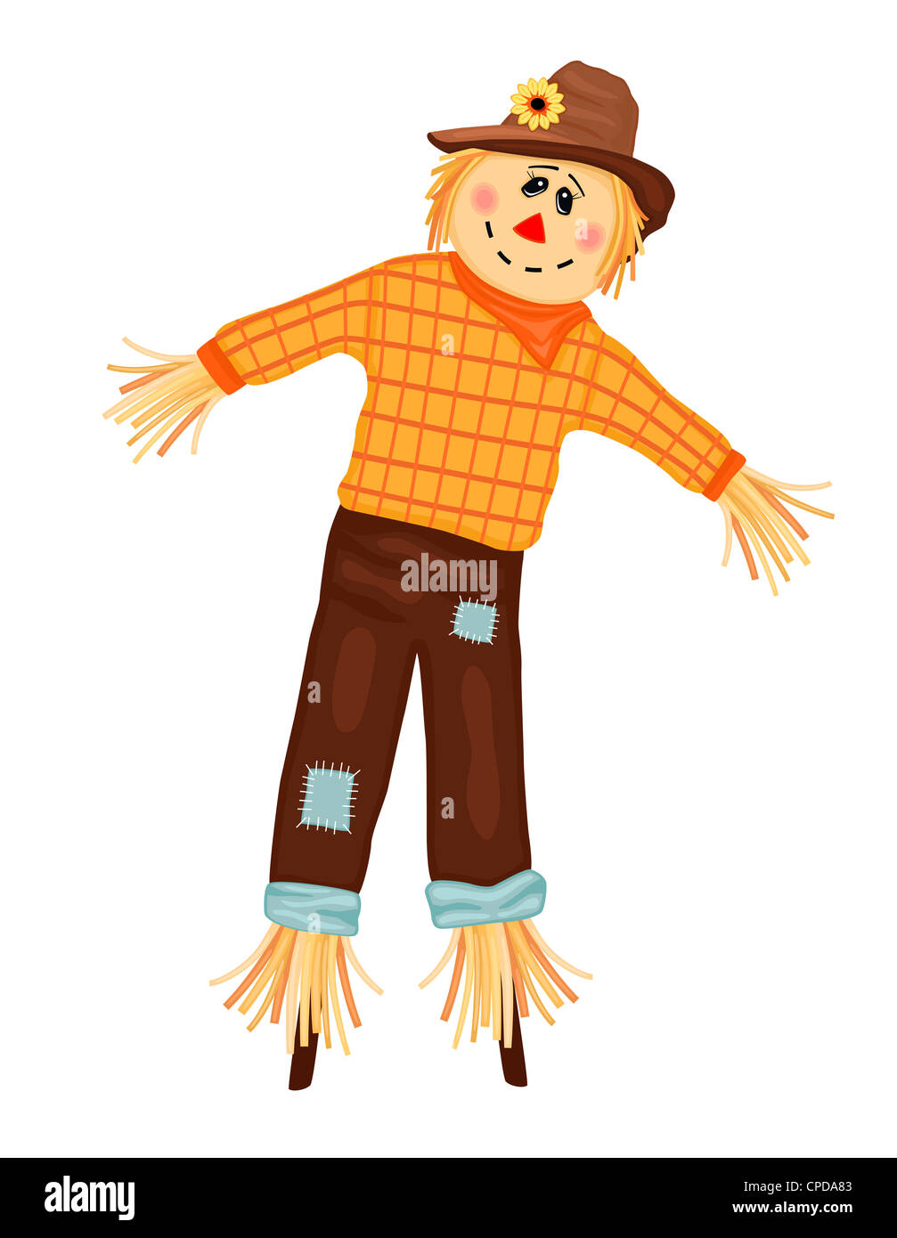 Autumn celebrations with cute scarecrow. Isolated over white background ...