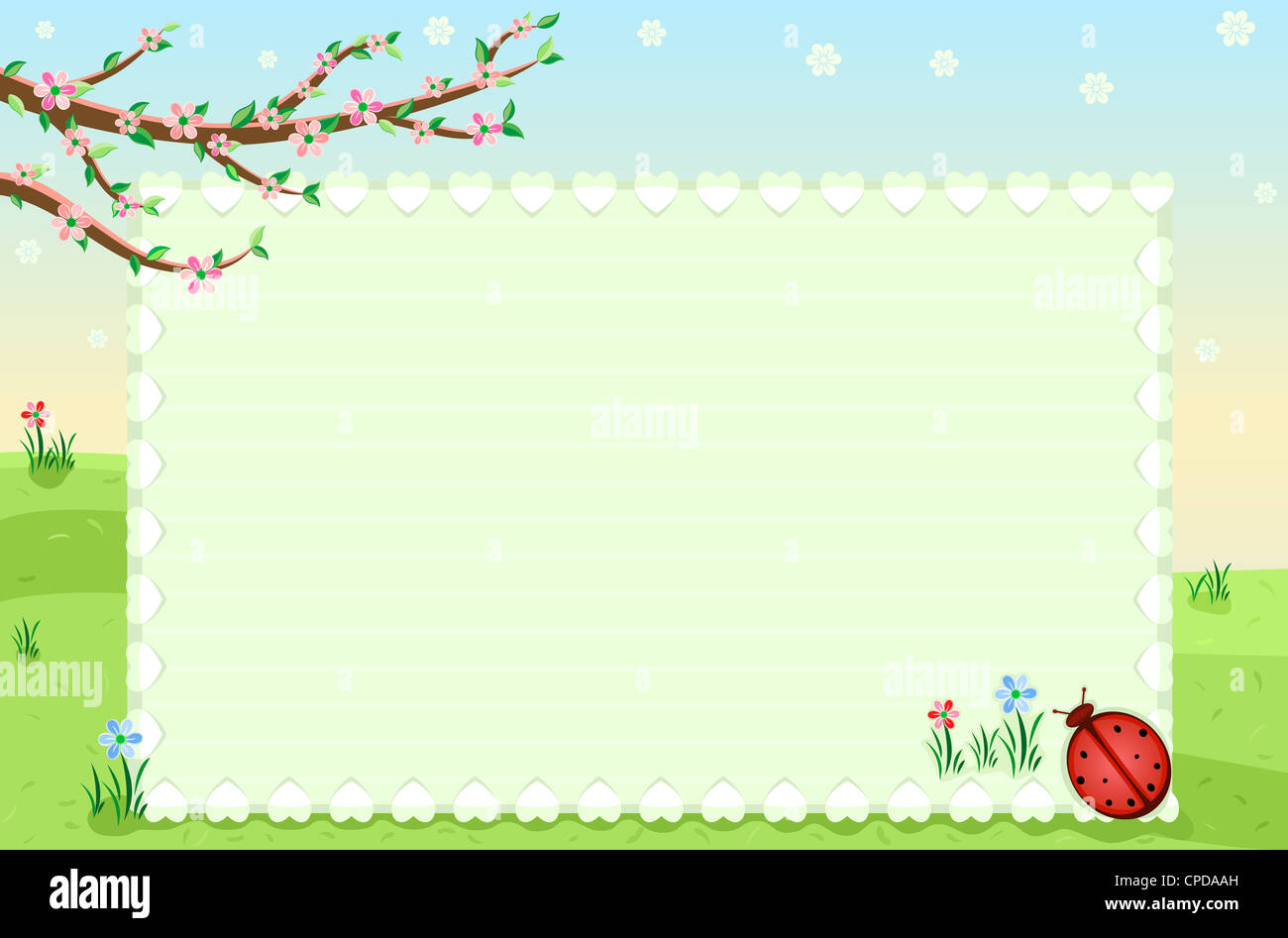 Blank greeting card celebrating the arrival of spring with cherry ...