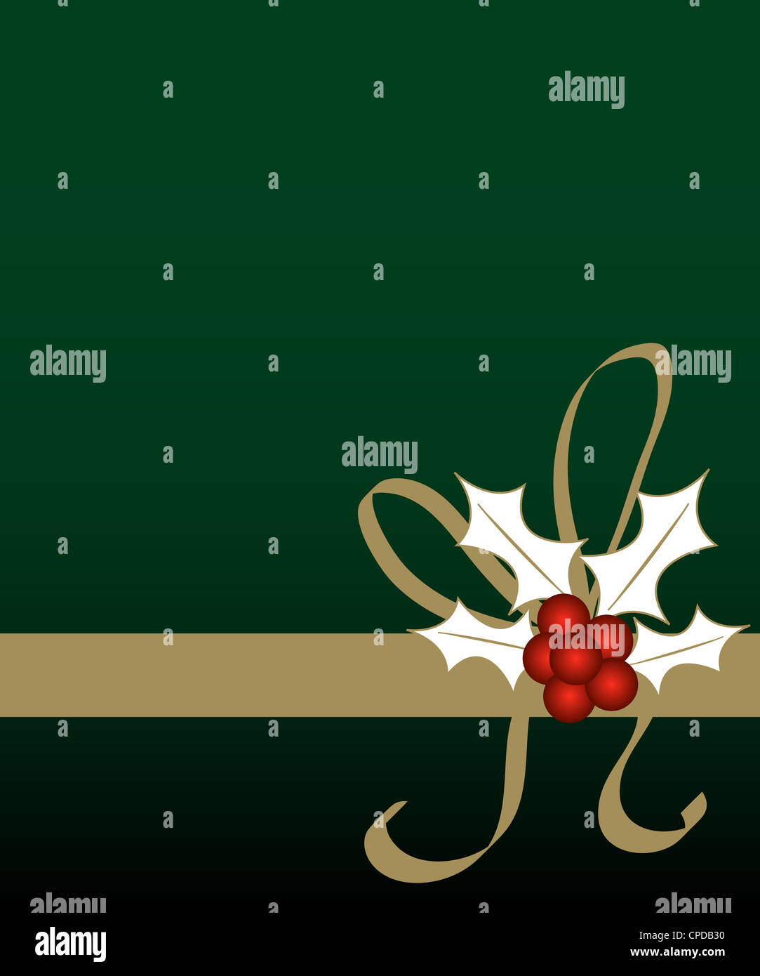 Christmas holly and ribbon on green background Stock Photo - Alamy