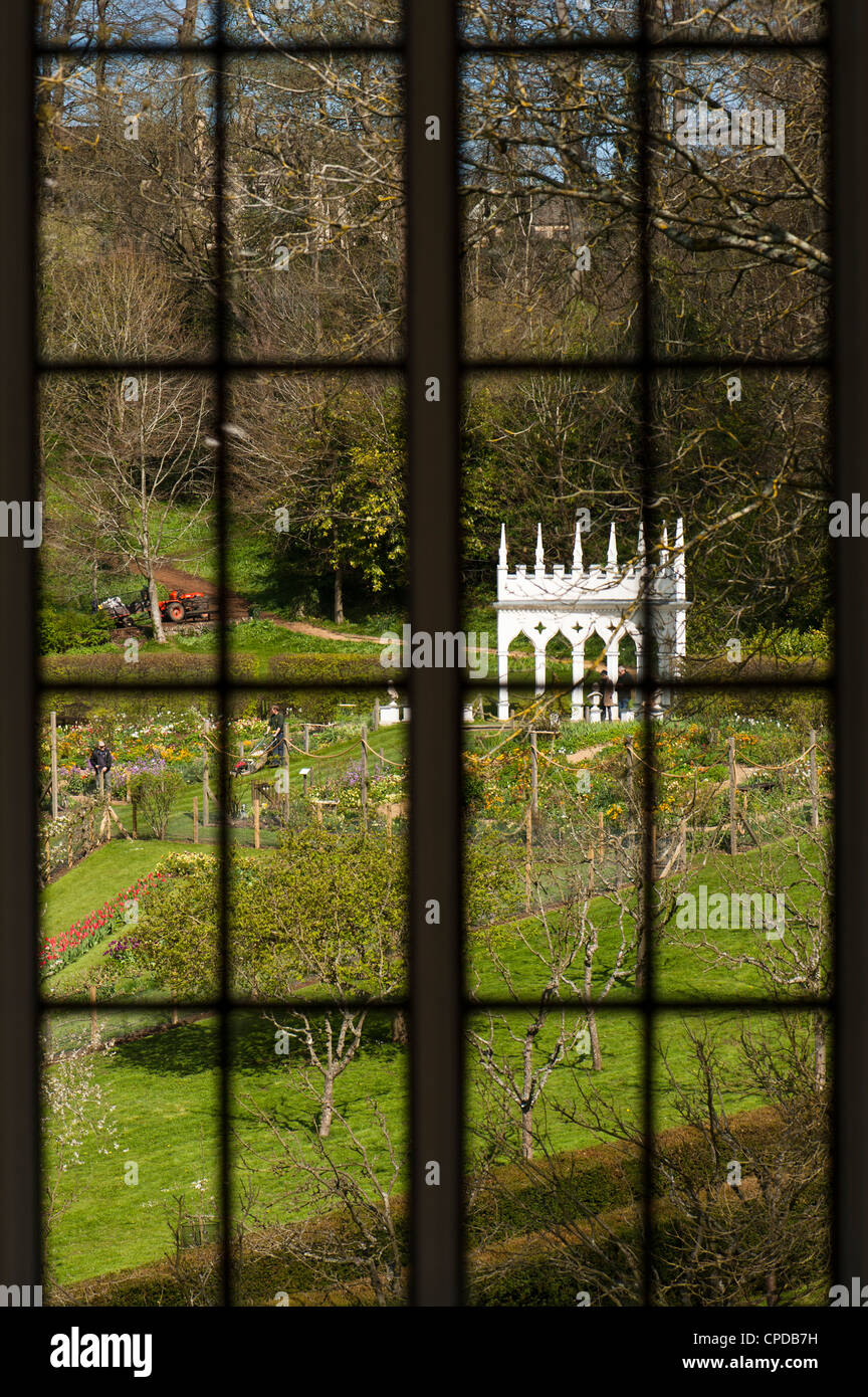 Spring view through a window in the Eagle House towards the exedra and ...