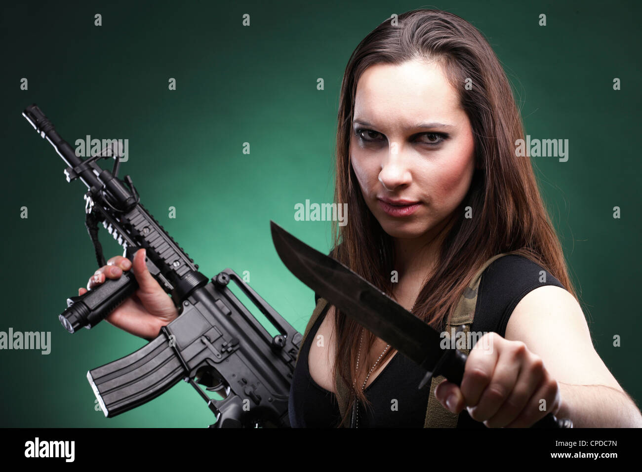 Beautiful woman with rifle plastic Military Army girl Holding Gun green ...