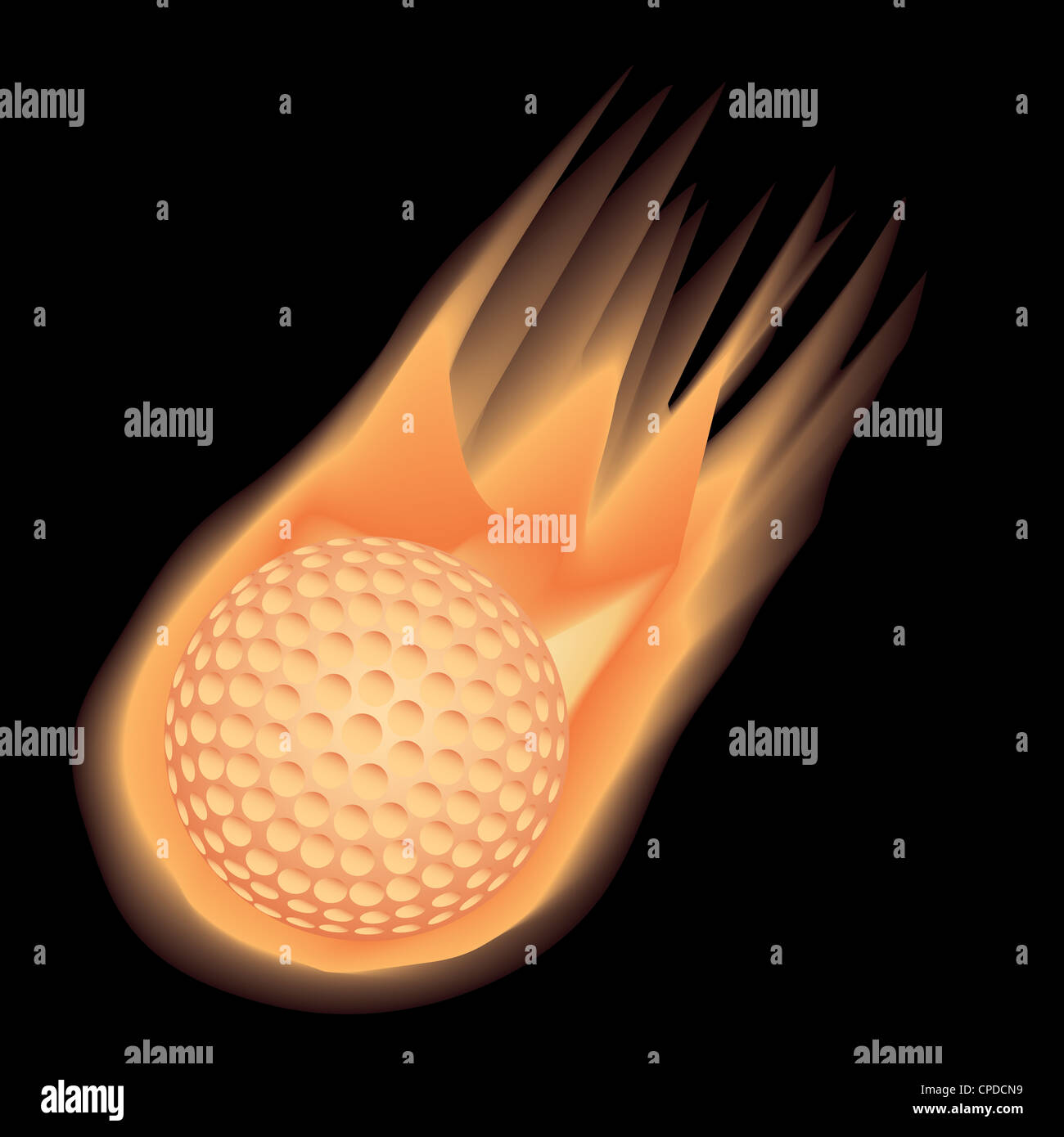 illustration of highly rendered fire-effect golf ball, isolated in ...
