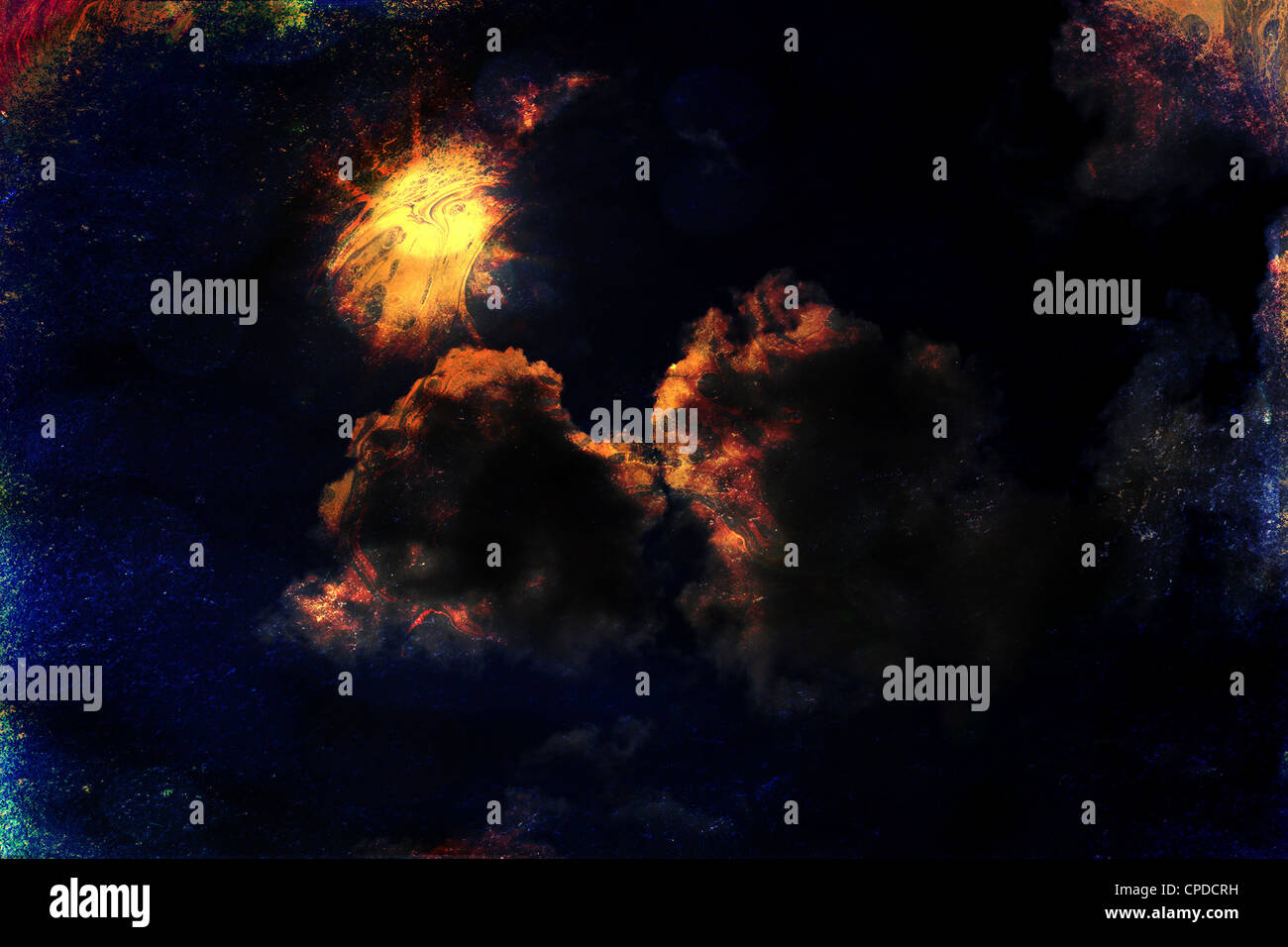 Fantasy surreal sky with clouds and a glowing sun with texture layers ...