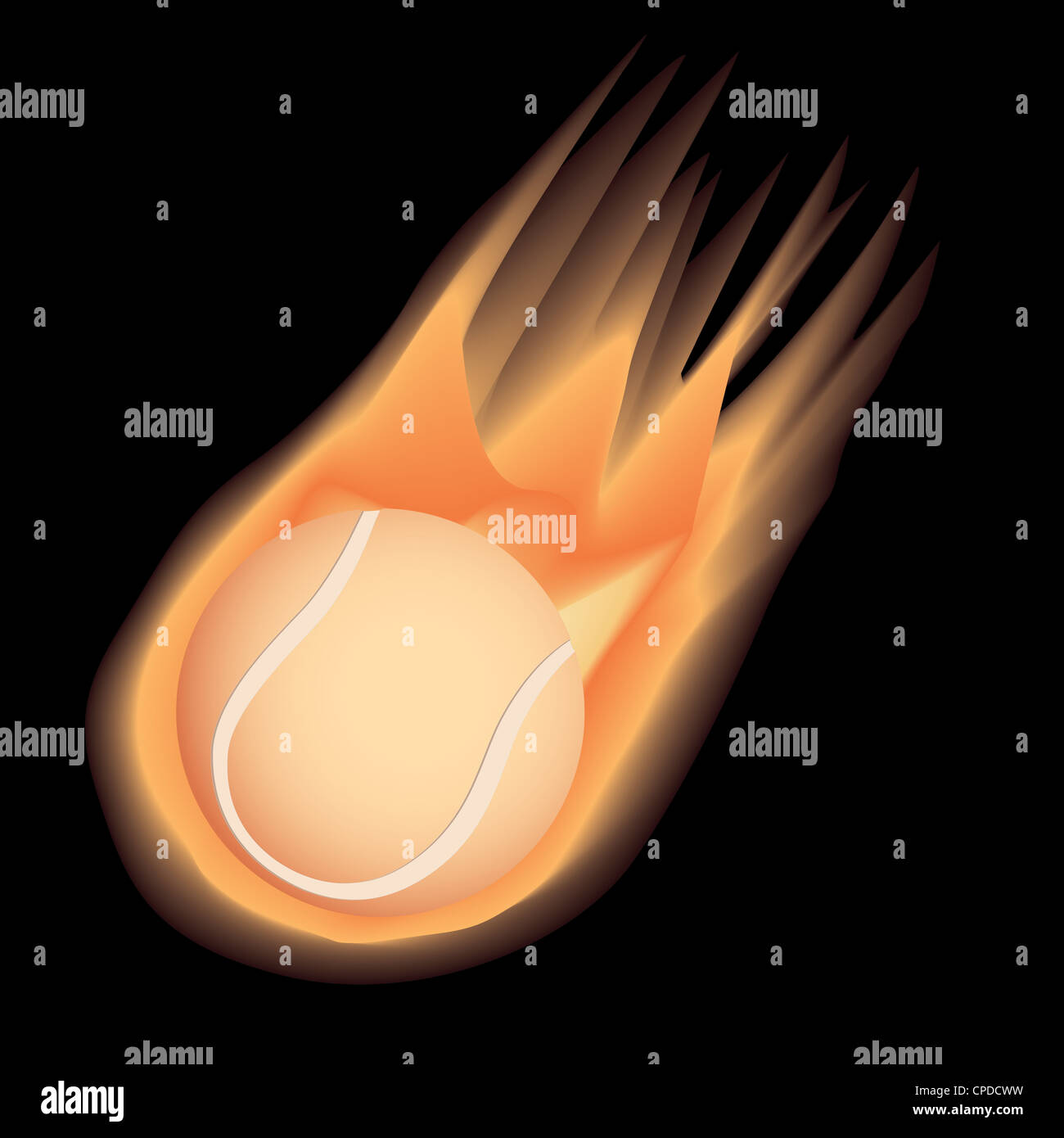 illustration of highly rendered fire effect tennis ball, isolated in ...